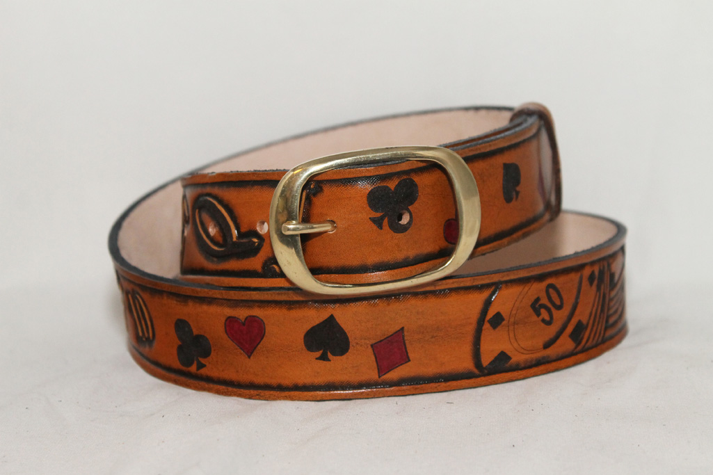 Hand Carved Leather belt - Playing Cards and Poker theme - Leatherwork ...