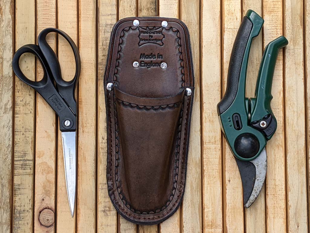 Gardener's secateurs/tool holster - brown hand tooled leather ...
